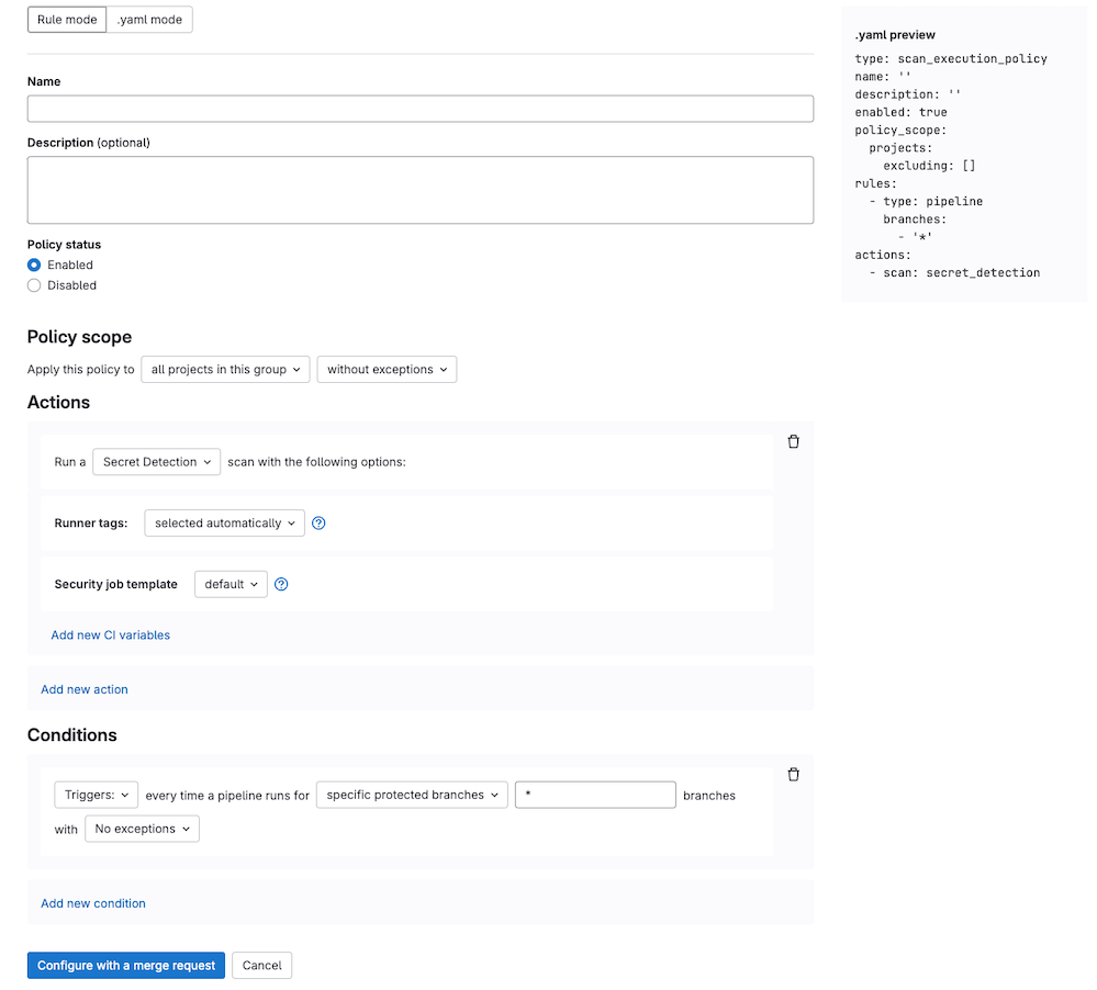 Scan execution policies · Policies · Application security · User · Help ...