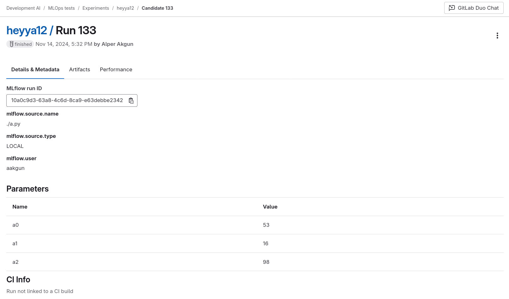 Index · Experiment Tracking · Ml · Project · User · Help · Gitlab